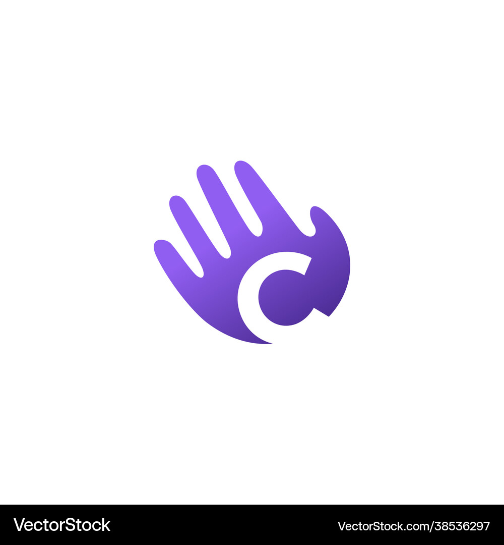 C letter hand palm hello logo icon Royalty Free Vector Image