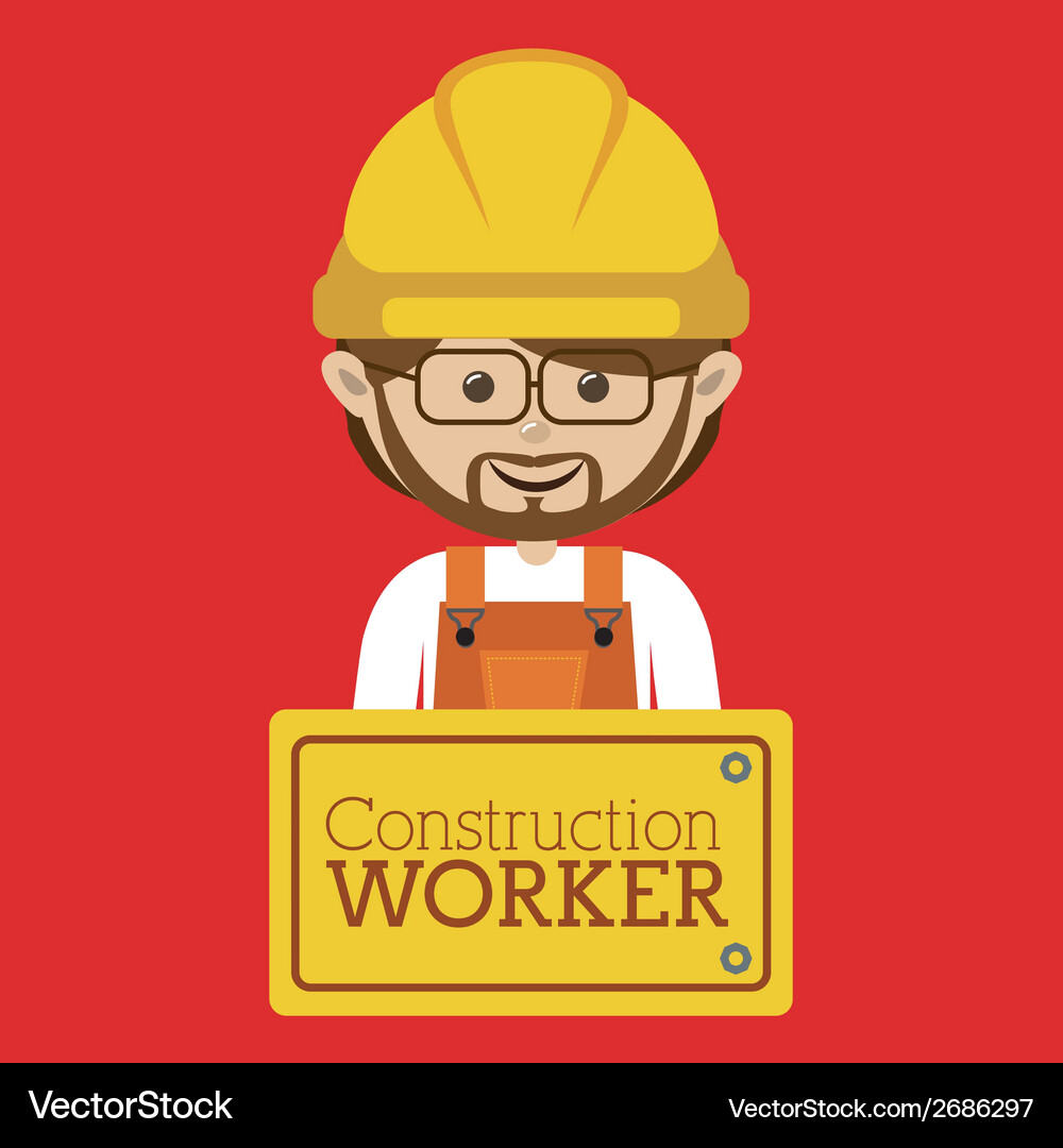 Cartoon builders with sign Royalty Free Vector Image