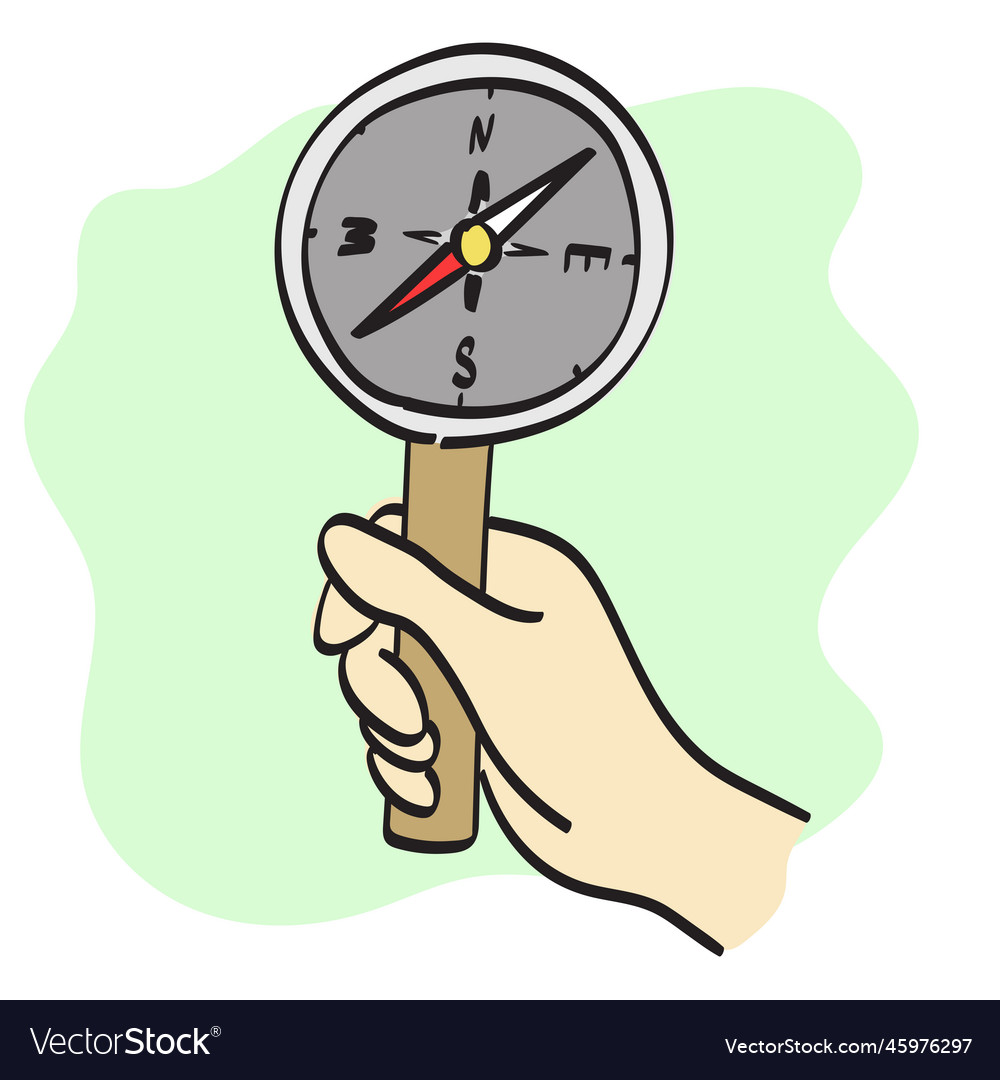 Closeup hand holding compass hand drawn Royalty Free Vector Closeup hand holding compass hand drawn Royalty Free Vector