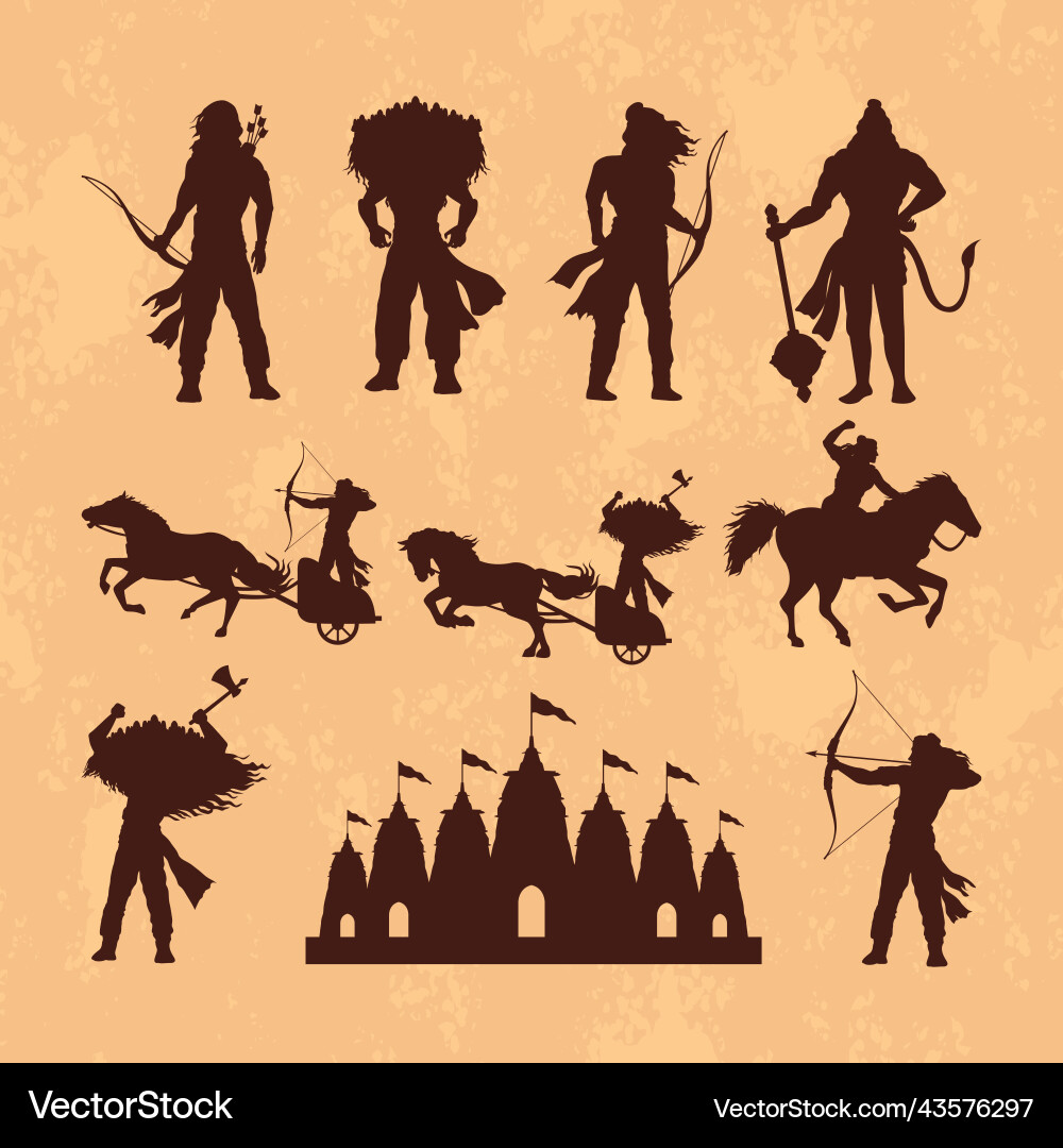 Ten dussehra celebration icons Royalty Free Vector Image