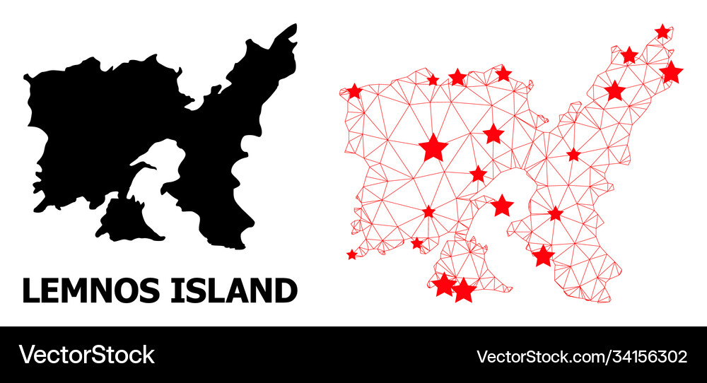 2d polygonal map lemnos island with red stars Vector Image