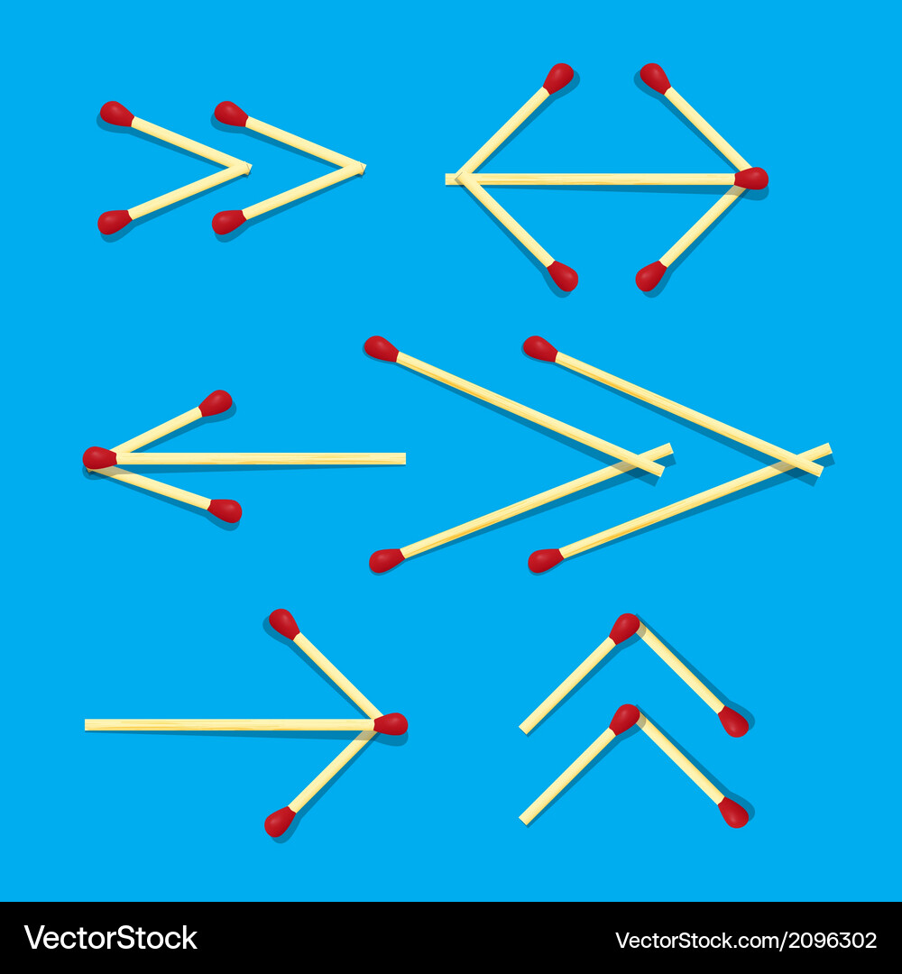 Arrows symbols made from matches on blue Vector Image