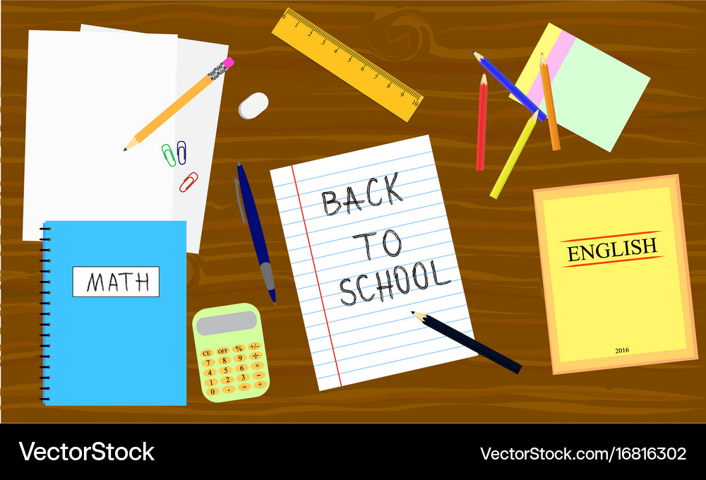 Back to school - table with equipment book Vector Image