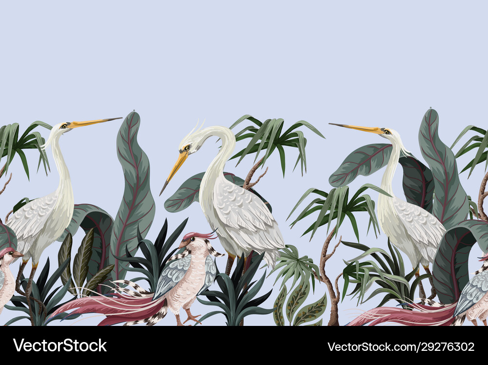 Border in chinoiserie style with storks and Vector Image