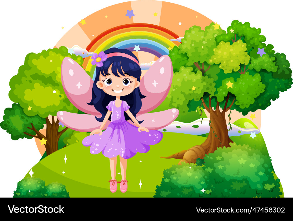 Fairy princess cartoon at magic land background Vector Image