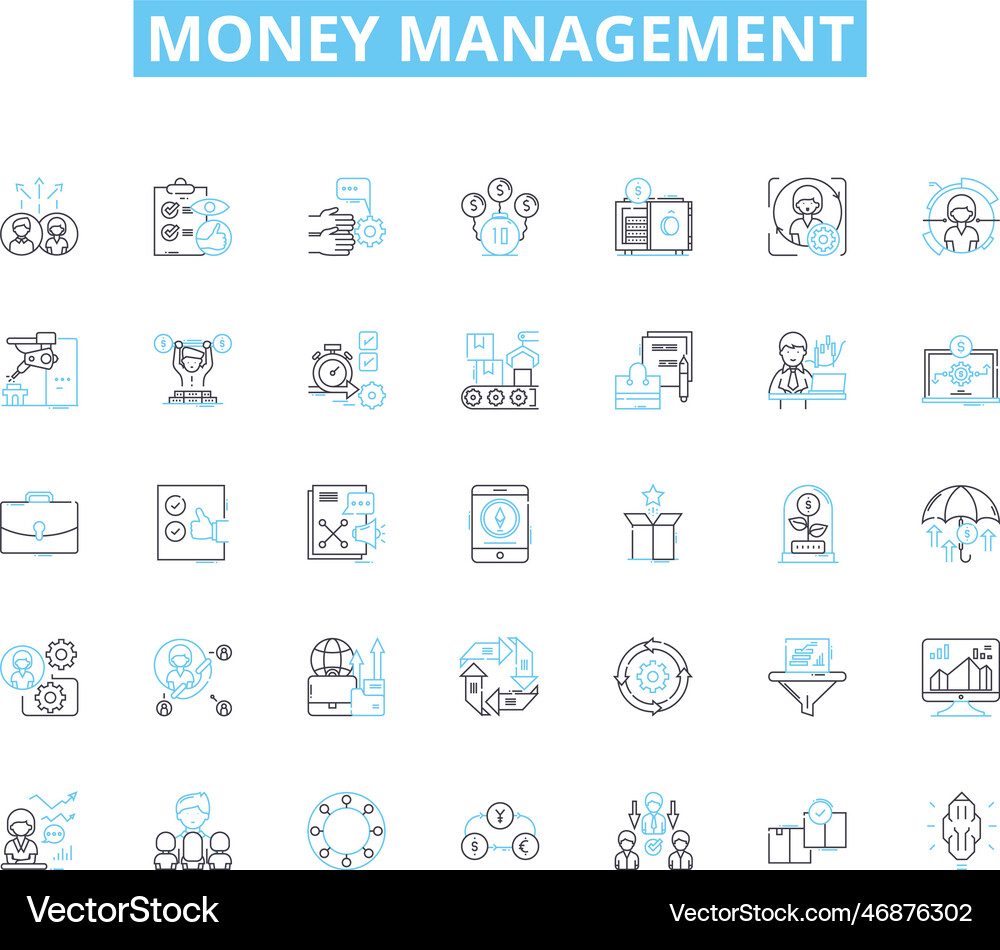 Money management linear icons set budgeting Vector Image