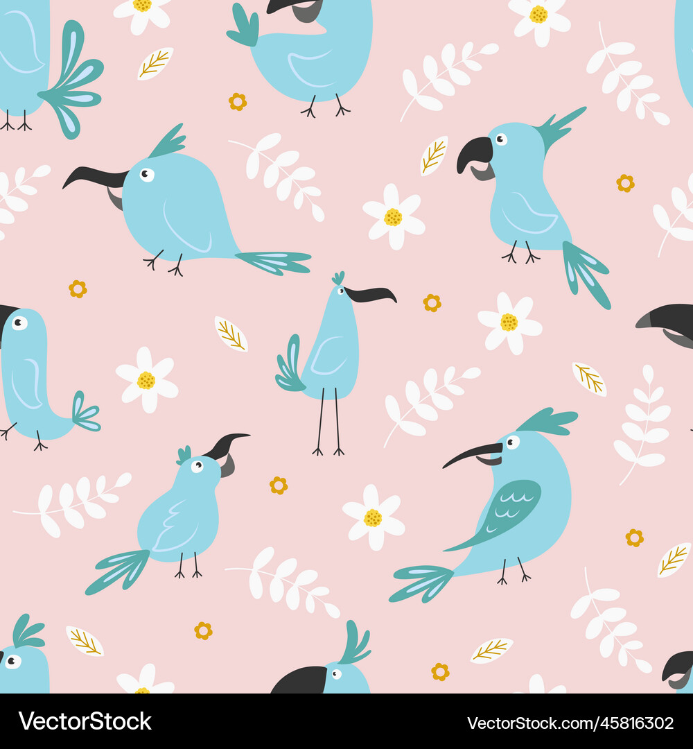Seamless pattern with tropical birds and tropical Vector Image