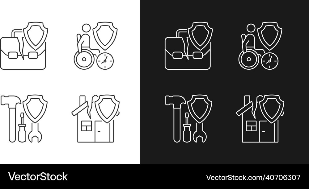 Accidents insurance cases linear icons set Vector Image