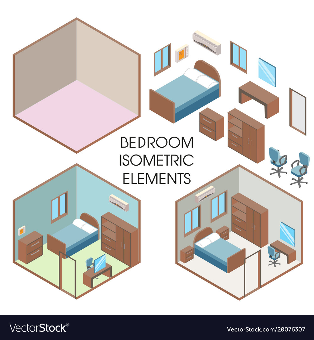 Bedroom interior constructor flat Royalty Free Vector Image