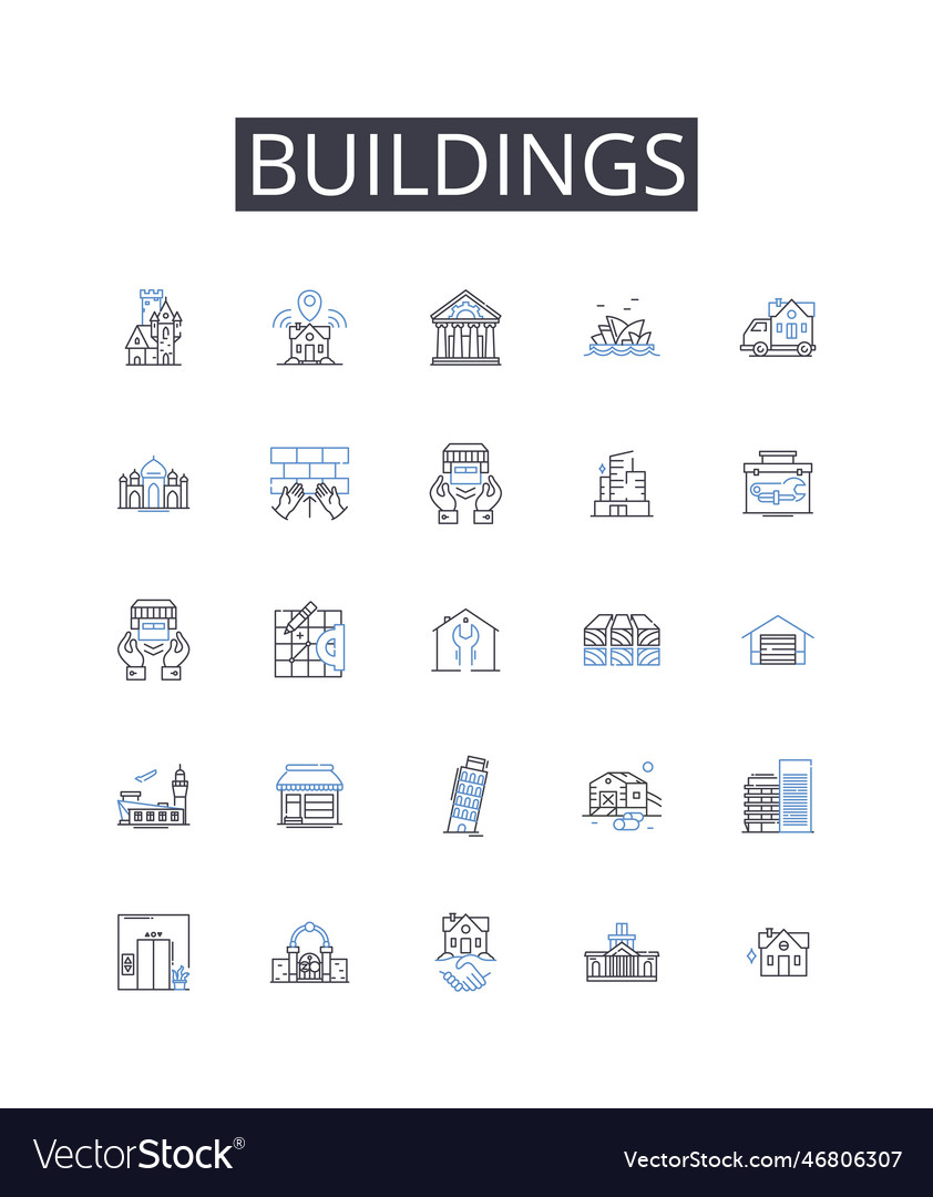 Buildings line icons collection houses towers Vector Image