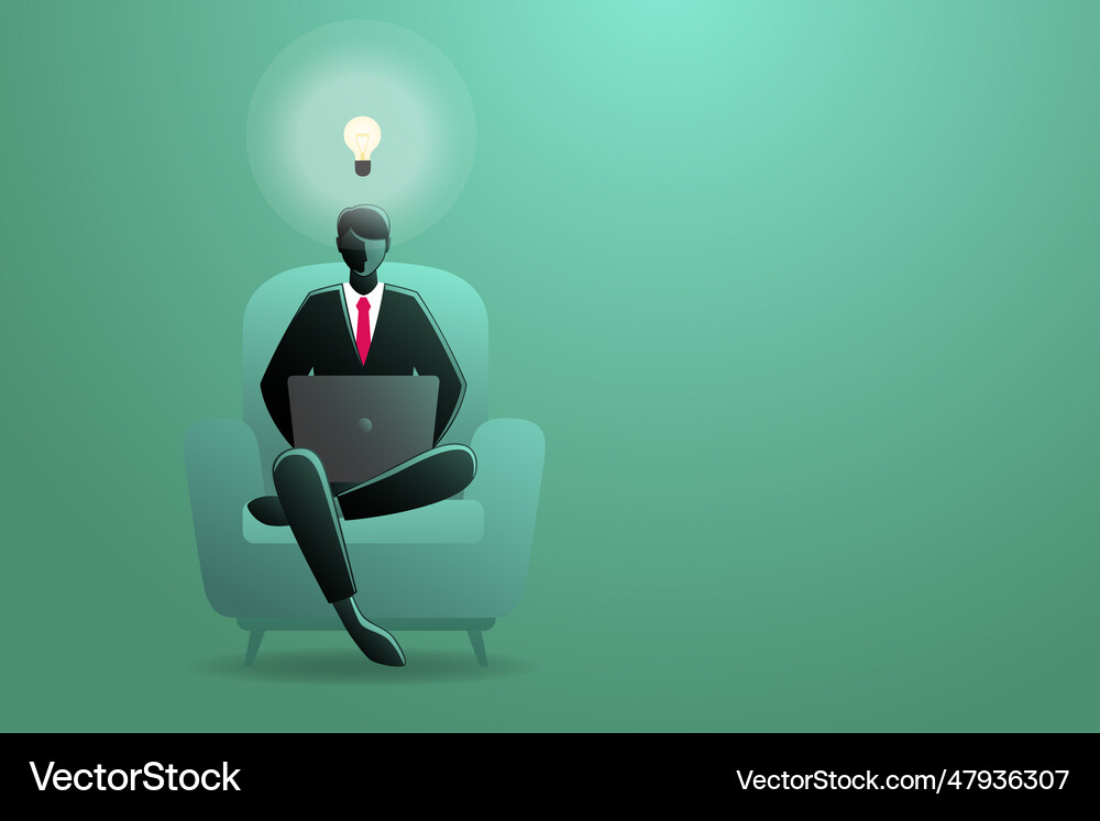 Businessman working with laptop sitting on sofa Vector Image