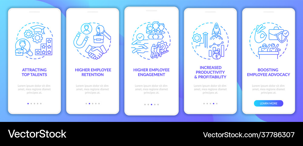 Company ethos benefits onboarding mobile app page Vector Image