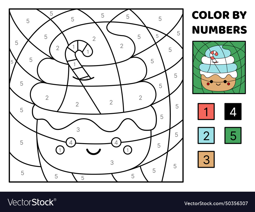 Cupcake with candy cane color by number Royalty Free Vector