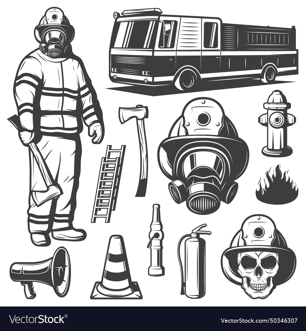 Firefighting vintage elements set Royalty Free Vector Image
