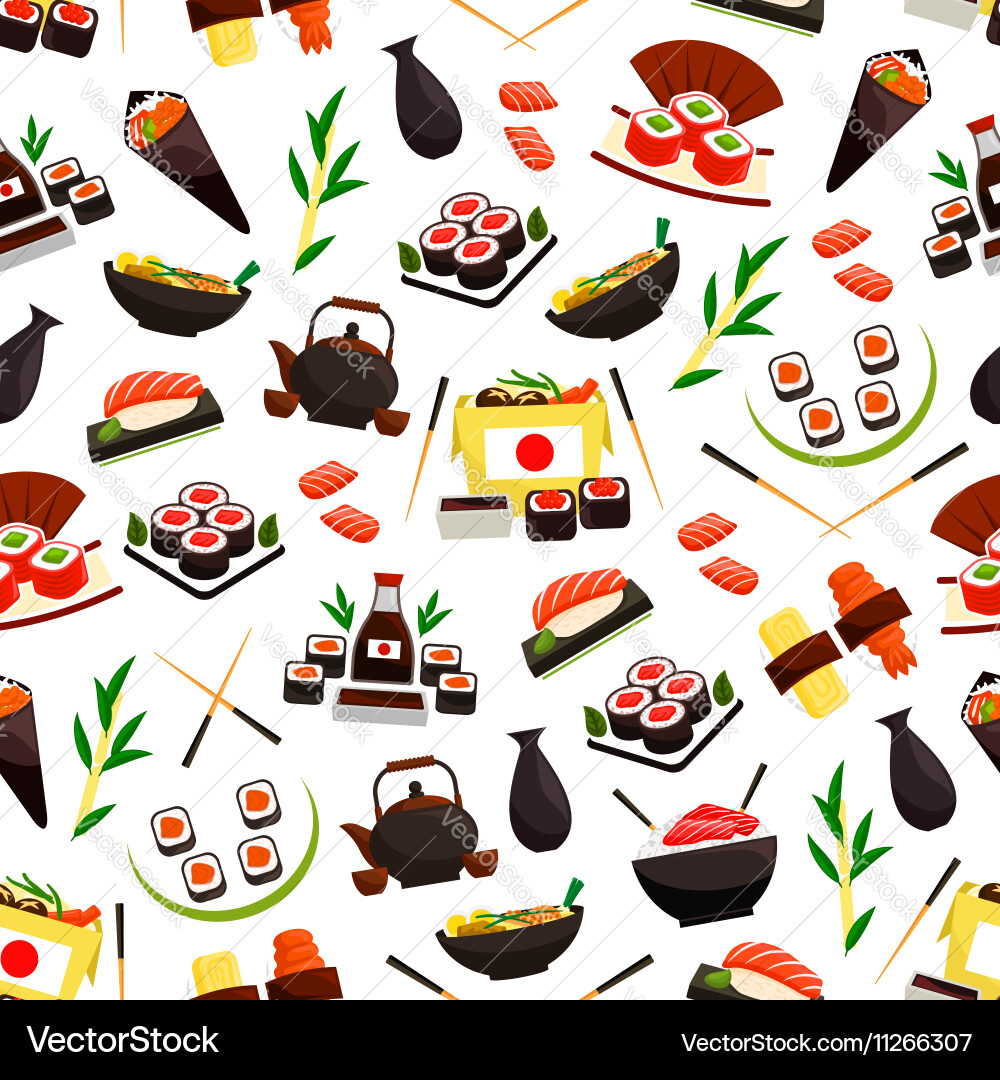 Japanese cuisine seafood sushi seamless pattern Vector Image