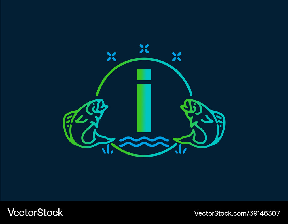 Line art of fish frame with initial letter Vector Image