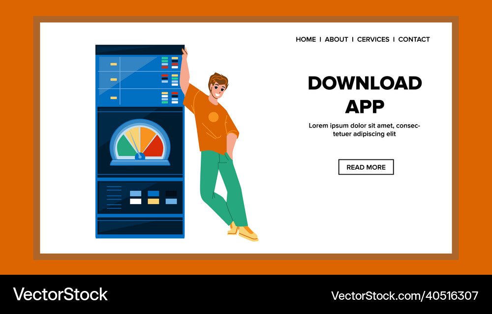 Man download app in mobile phone device Royalty Free Vector