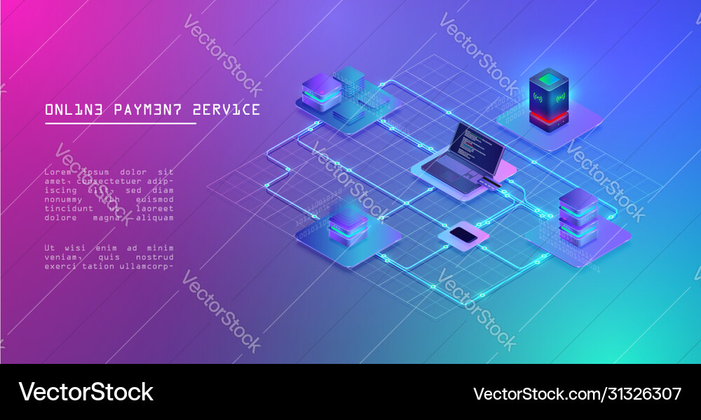 Online payment service with servers laptop Vector Image