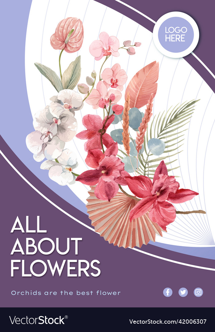Poster template with orchid flower with boho Vector Image