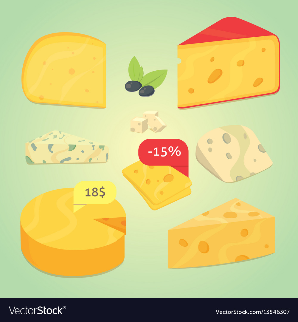 Set cheese Royalty Free Vector Image - VectorStock
