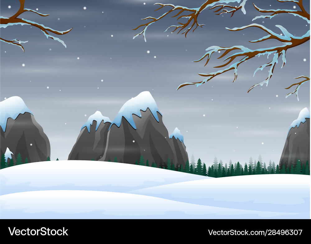 Winter scene with snow mountains rocks hills Vector Image