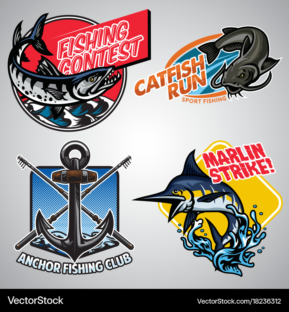Fishing badge design collection in colored Vector Image