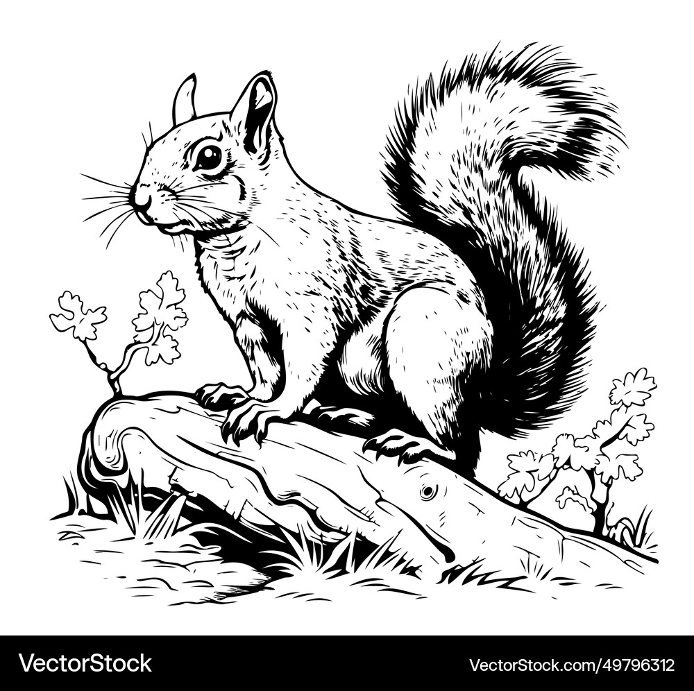 Hand drawn engraving pen and ink cute squirrel Vector Image