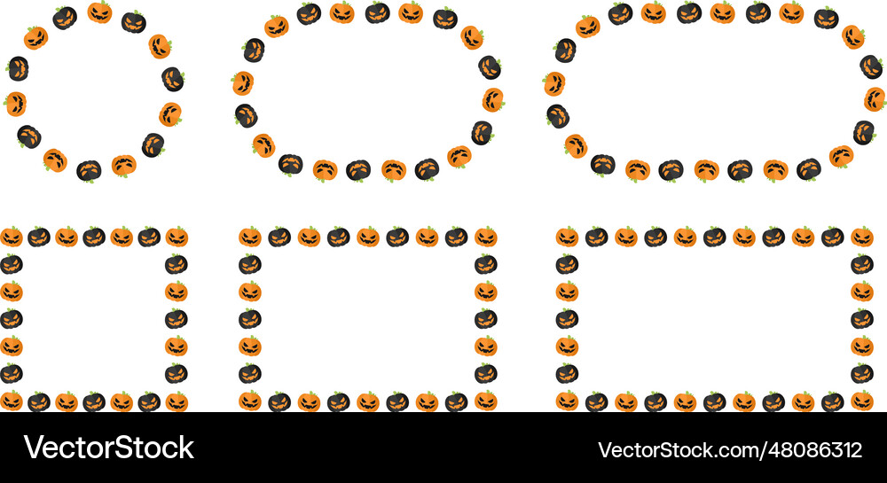 Jack o lantern pumpkin halloween frame border set Vector Image