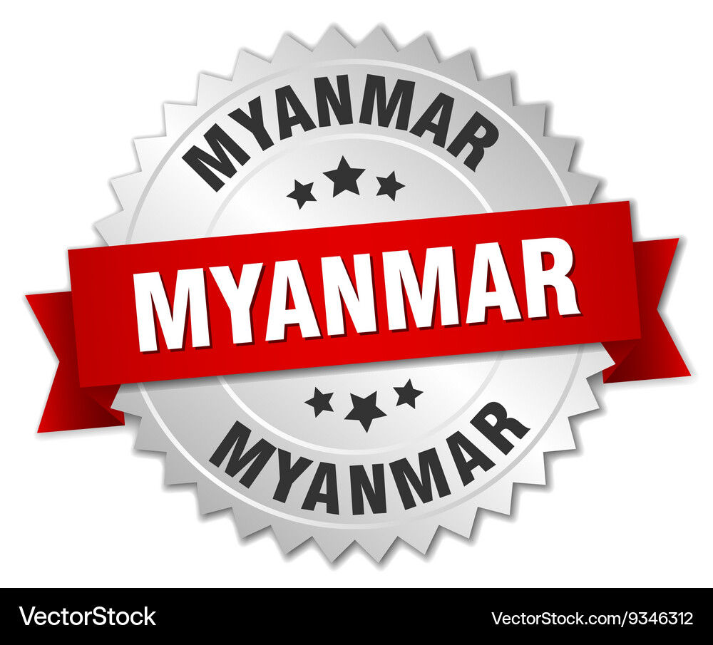 Myanmar round silver badge with red ribbon Vector Image