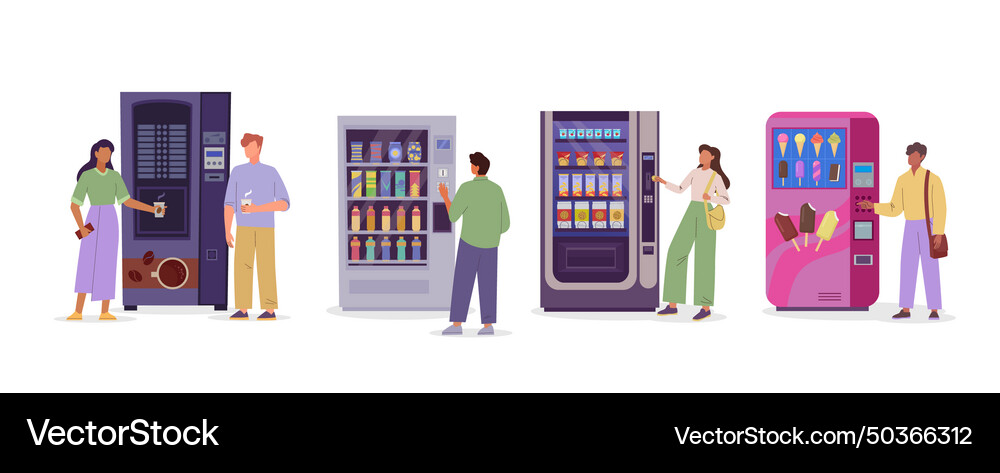 People with vending machines automatic sale Vector Image