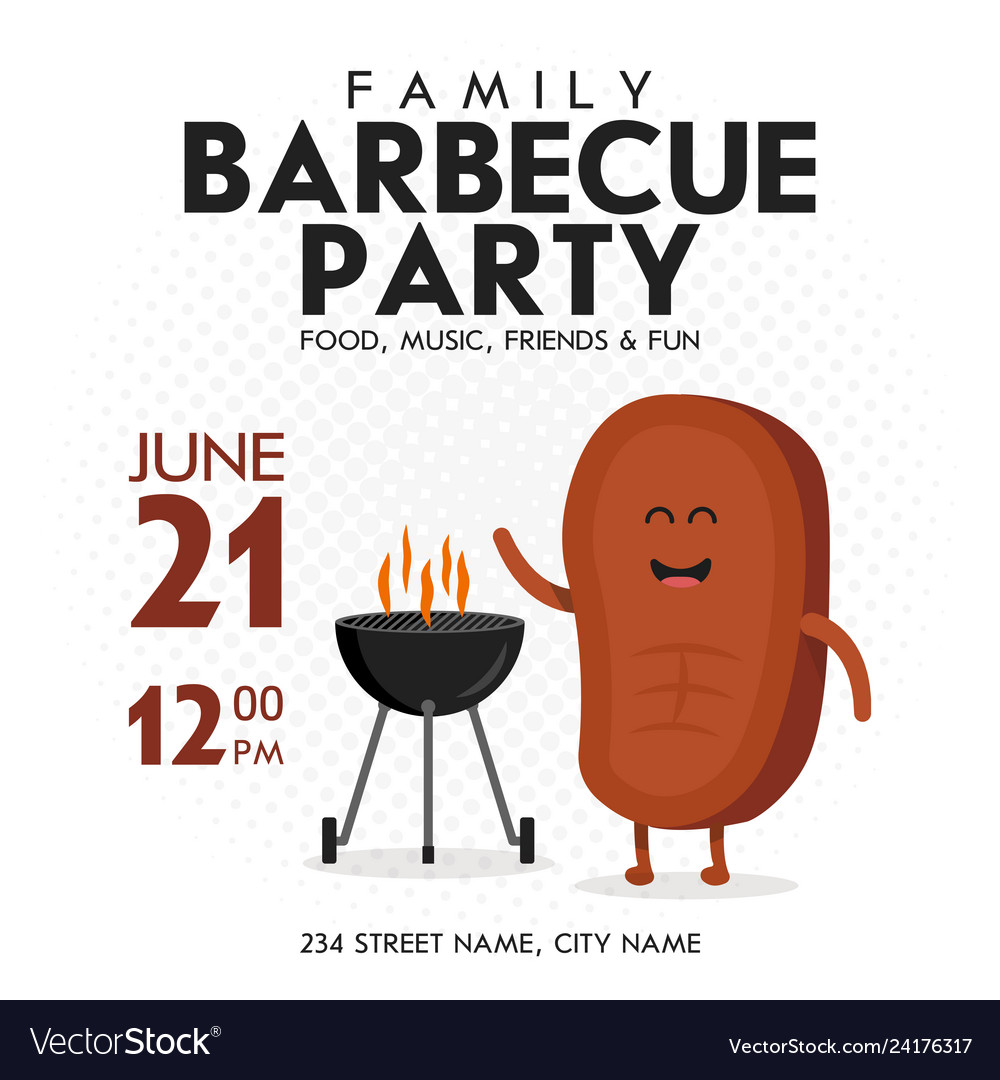 Family Bbq Party Invitation Template Cute Steak Vector Image
