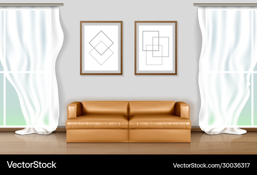 Interior modern living room with large windows Vector Image