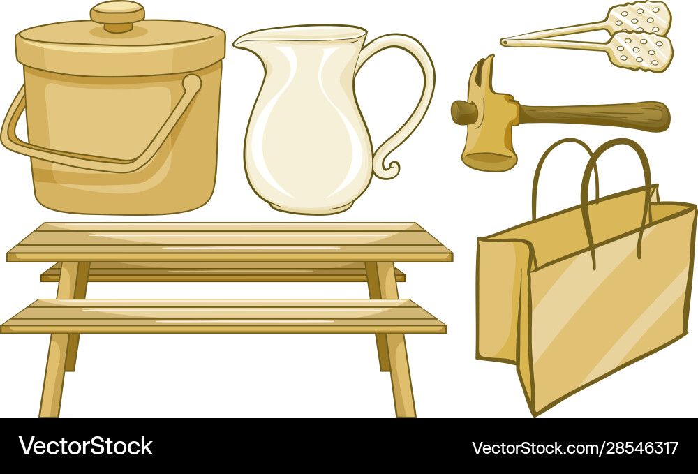Isolated set household items in yellow Royalty Free Vector