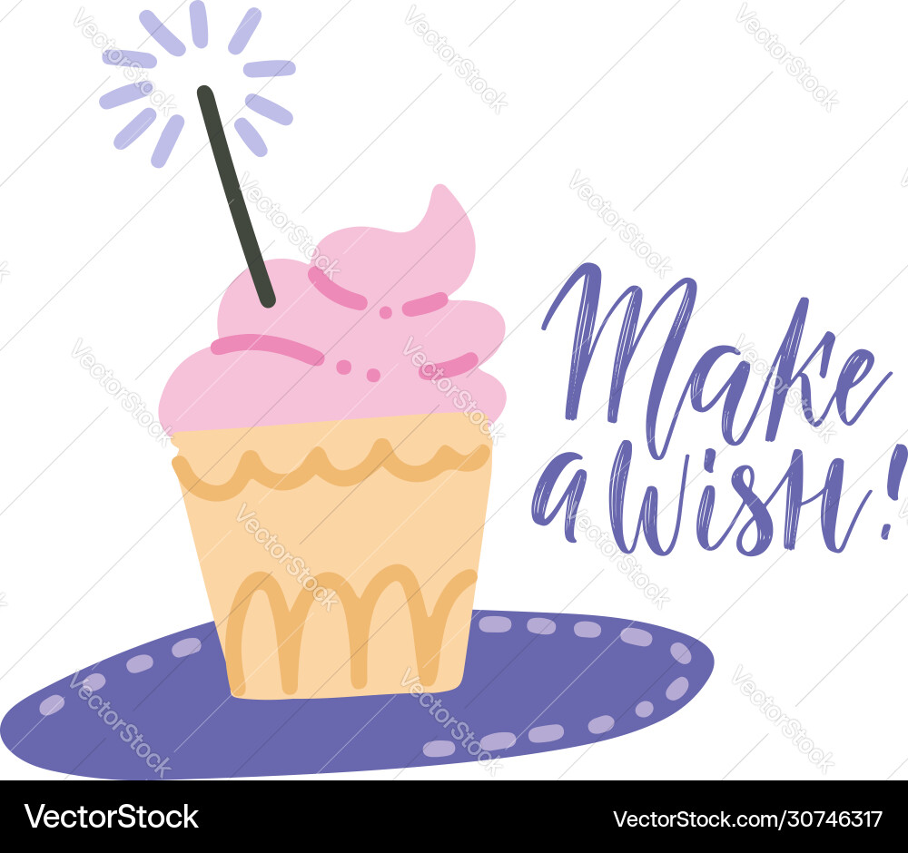 Make a wish card with cupcake with pink cream Vector Image