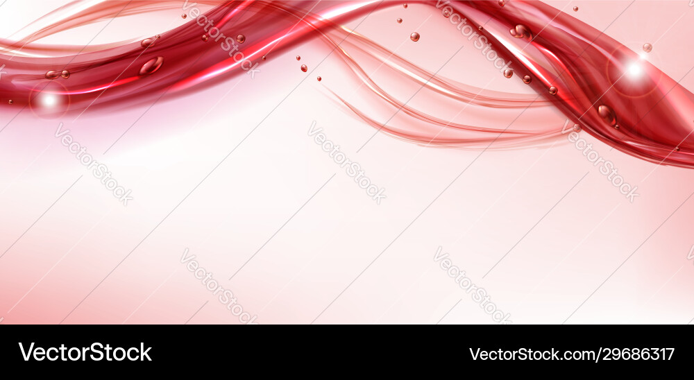 Red water splash wave with air bubbles and sparkle