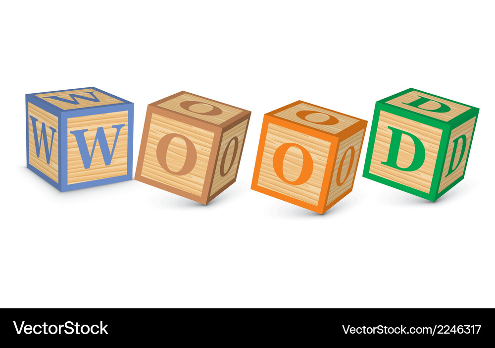 Word wood written with alphabet blocks Royalty Free Vector