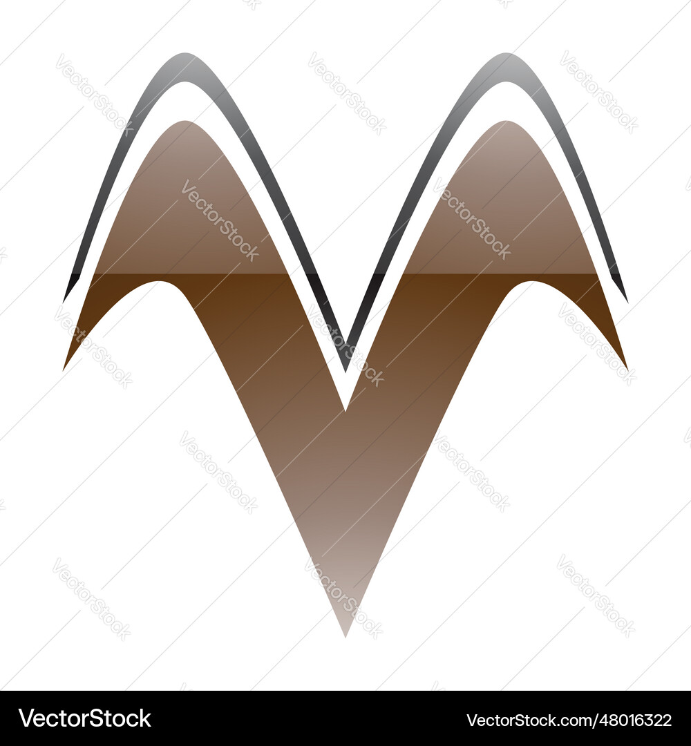 Brown and black glossy wing shaped letter v icon Vector Image