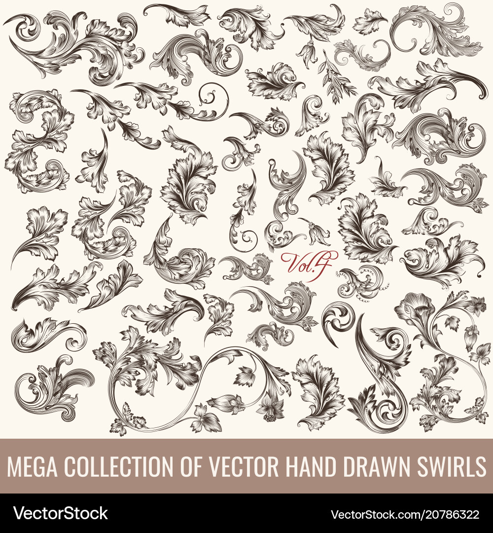 Collection hand drawn flourishes engraved style Vector Image
