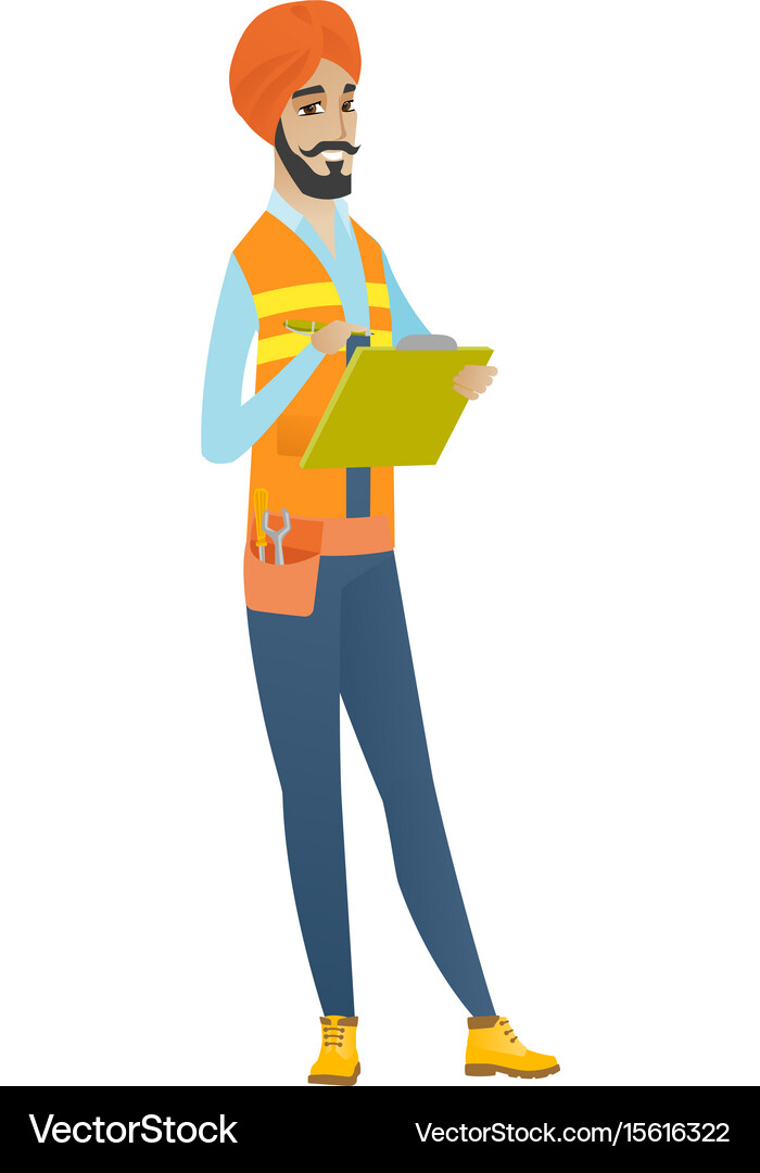 Confident hindu building inspector with clipboard Vector Image
