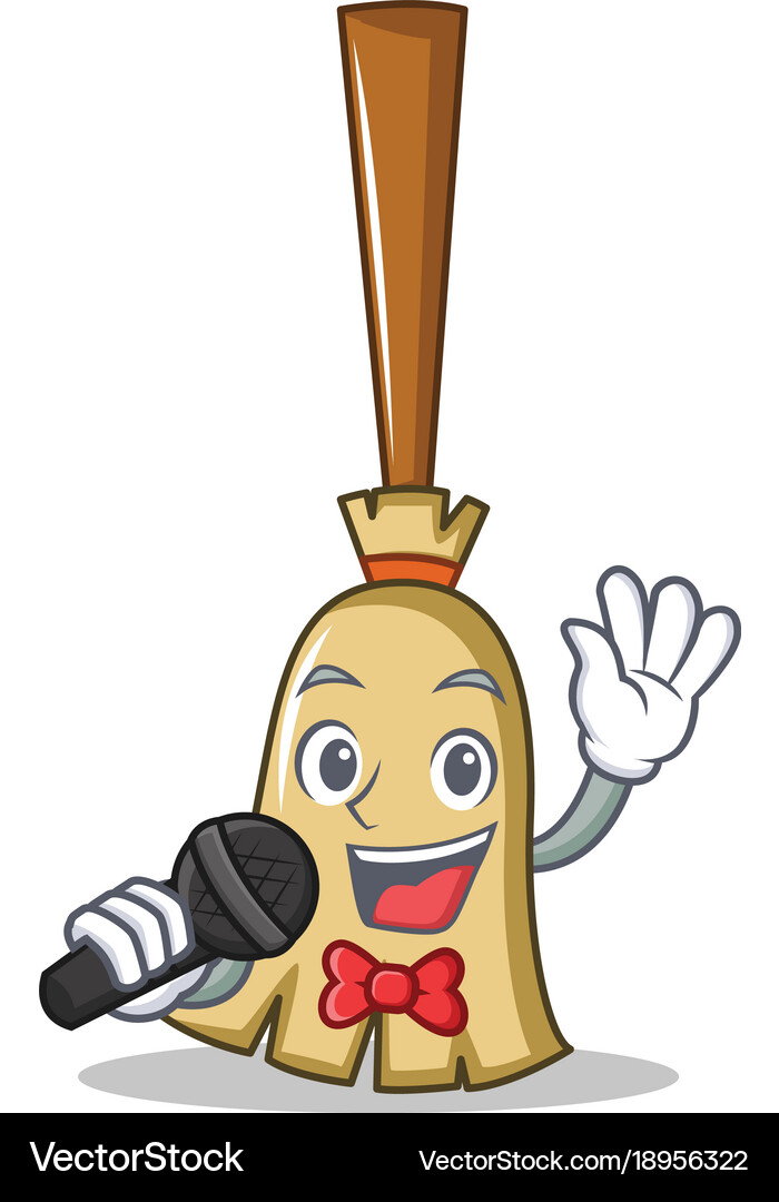 Singing broom character cartoon style Royalty Free Vector