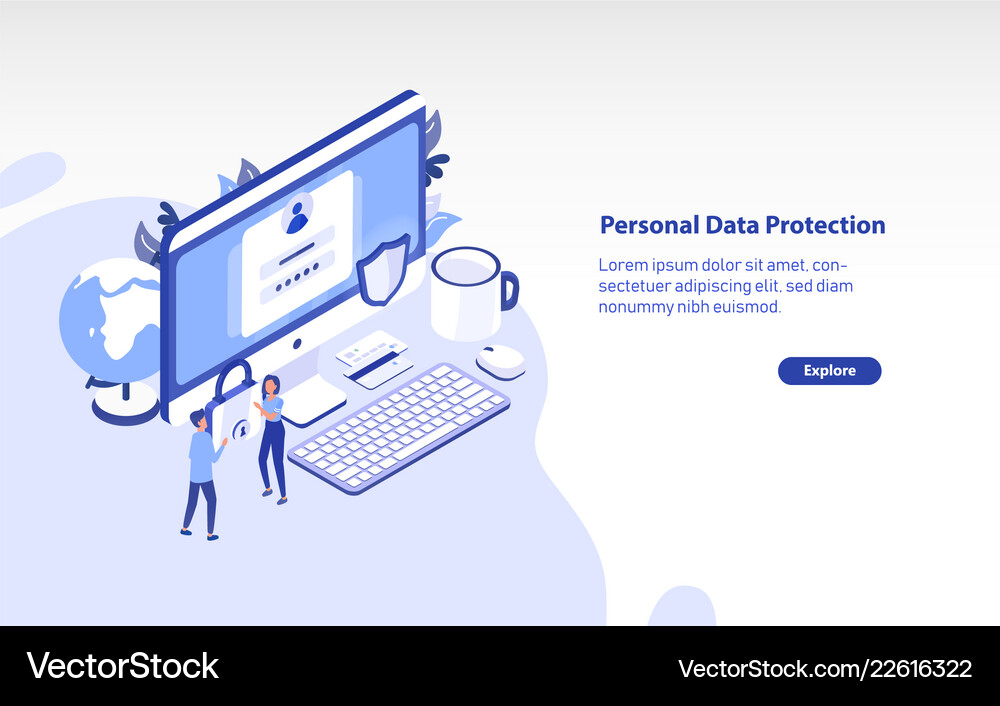 Web banner template with giant computer pair of Vector Image