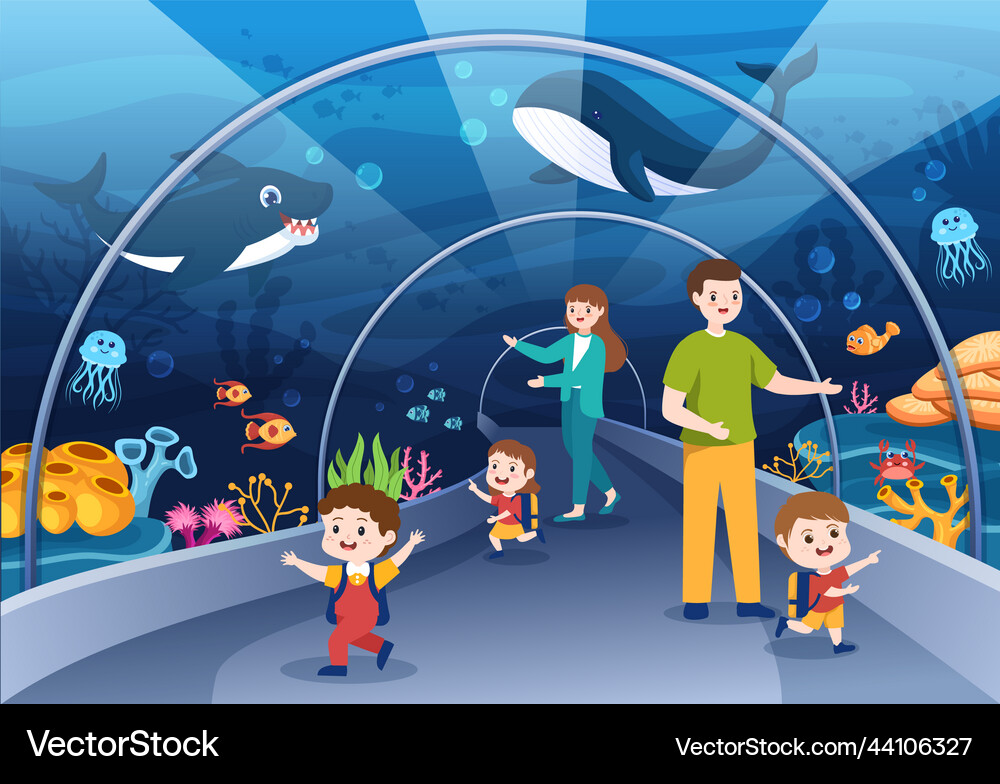 Aquarium template hand drawn cartoon flat Vector Image