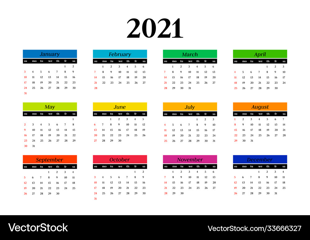 Calendar for 2021 isolated on a white background Vector Image