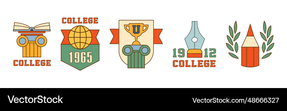 College and university emblem badge set Royalty Free Vector