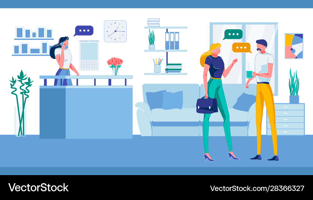 Company reception with employees and visitors Vector Image