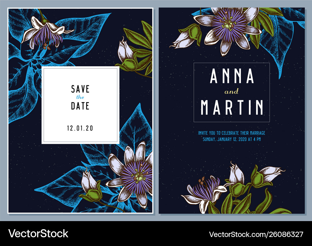 Dark wedding invitation card with colored passion Vector Image