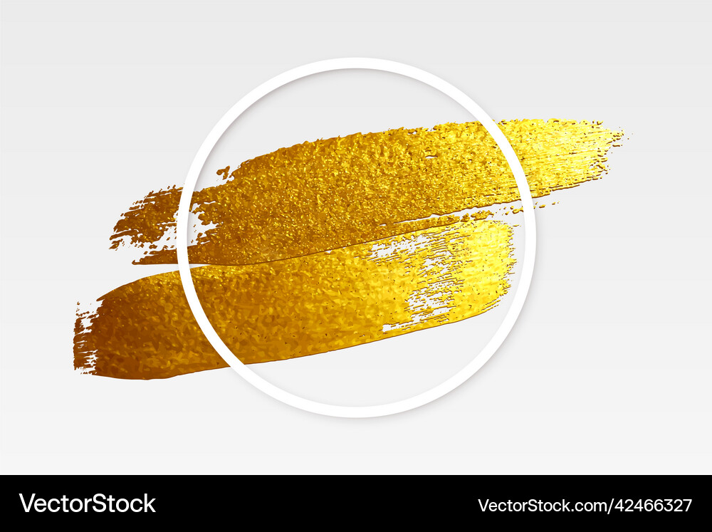 Golden brush stroke with white round frame Vector Image