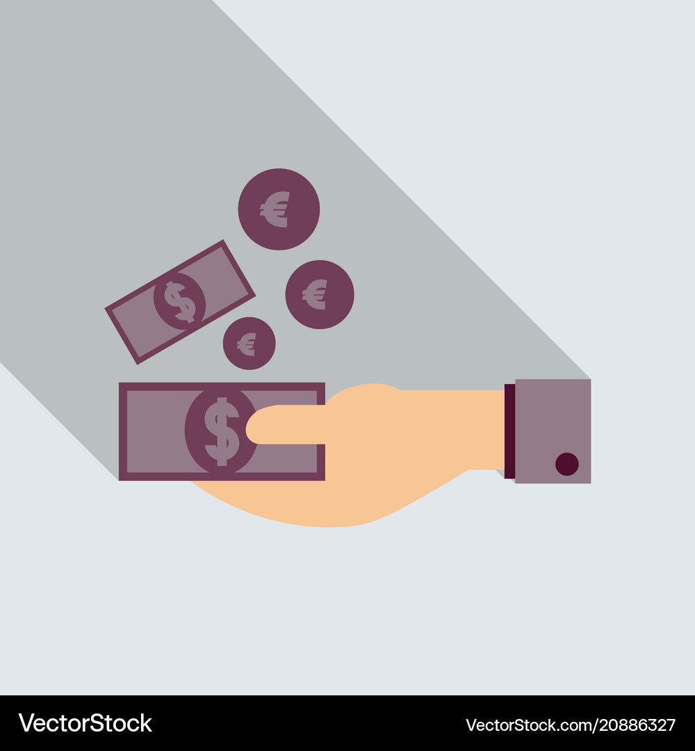Payment hand cash icon in flat style with shadow Vector Image