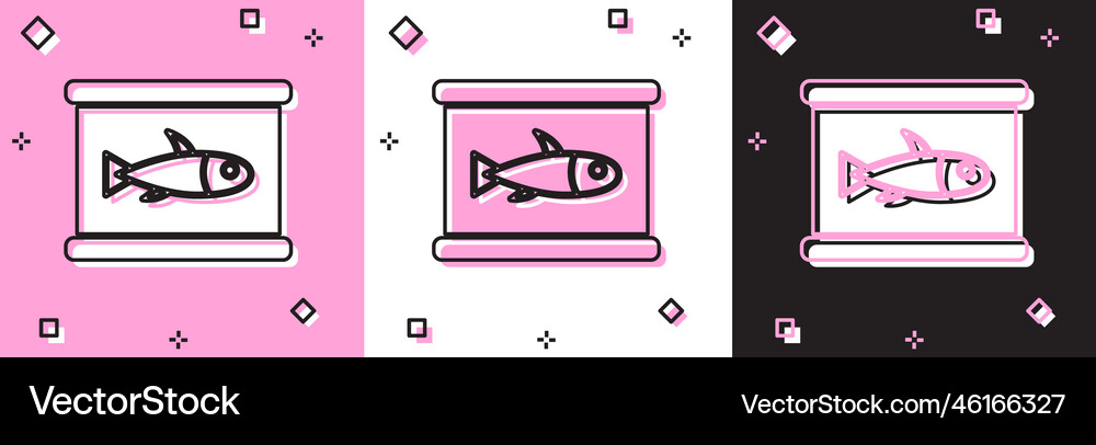 Set canned fish icon isolated on pink and white Vector Image