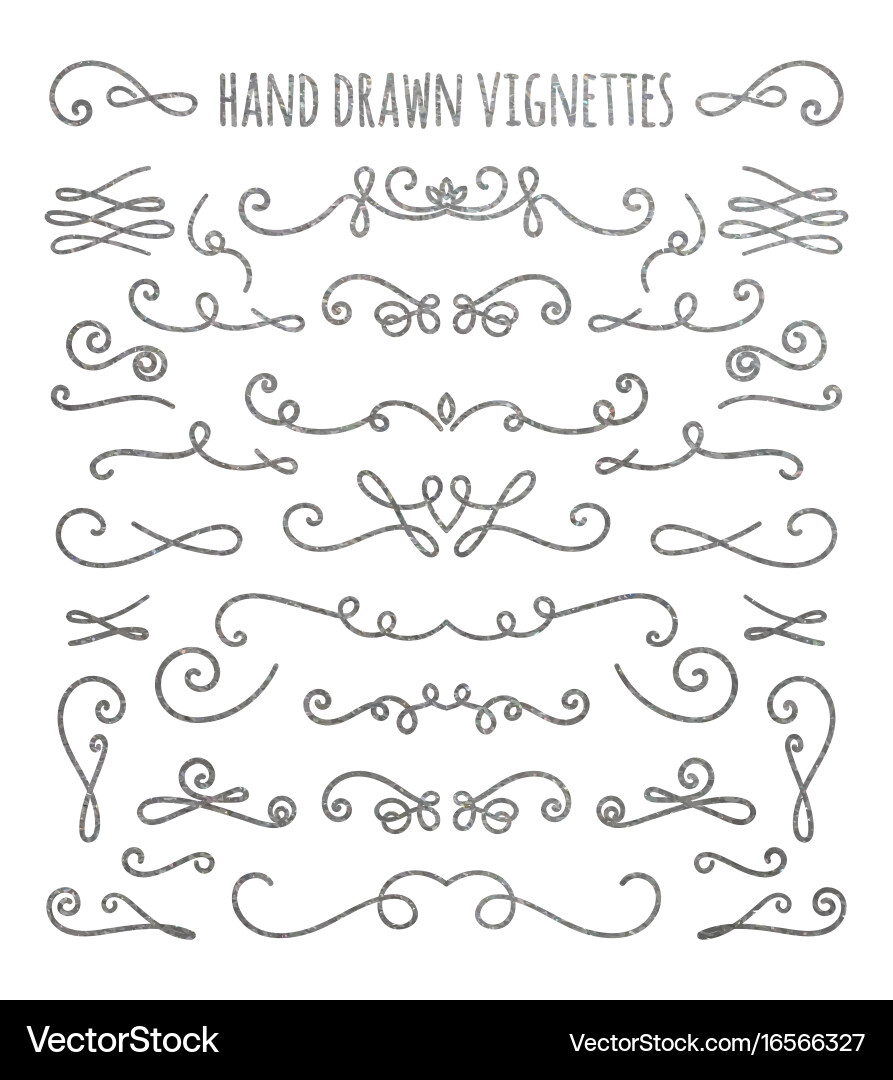 Set of silver textured hand drawn vignettes Vector Image